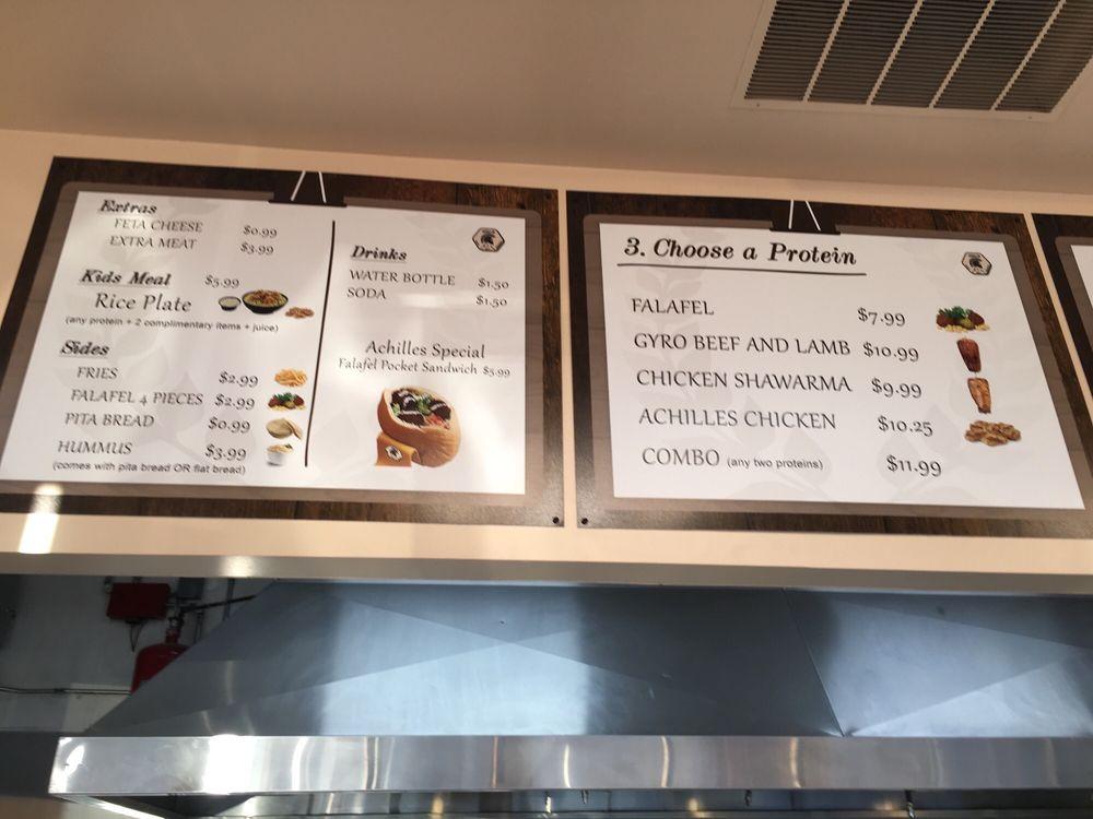 Menu at Achilles restaurant, Santa Clara