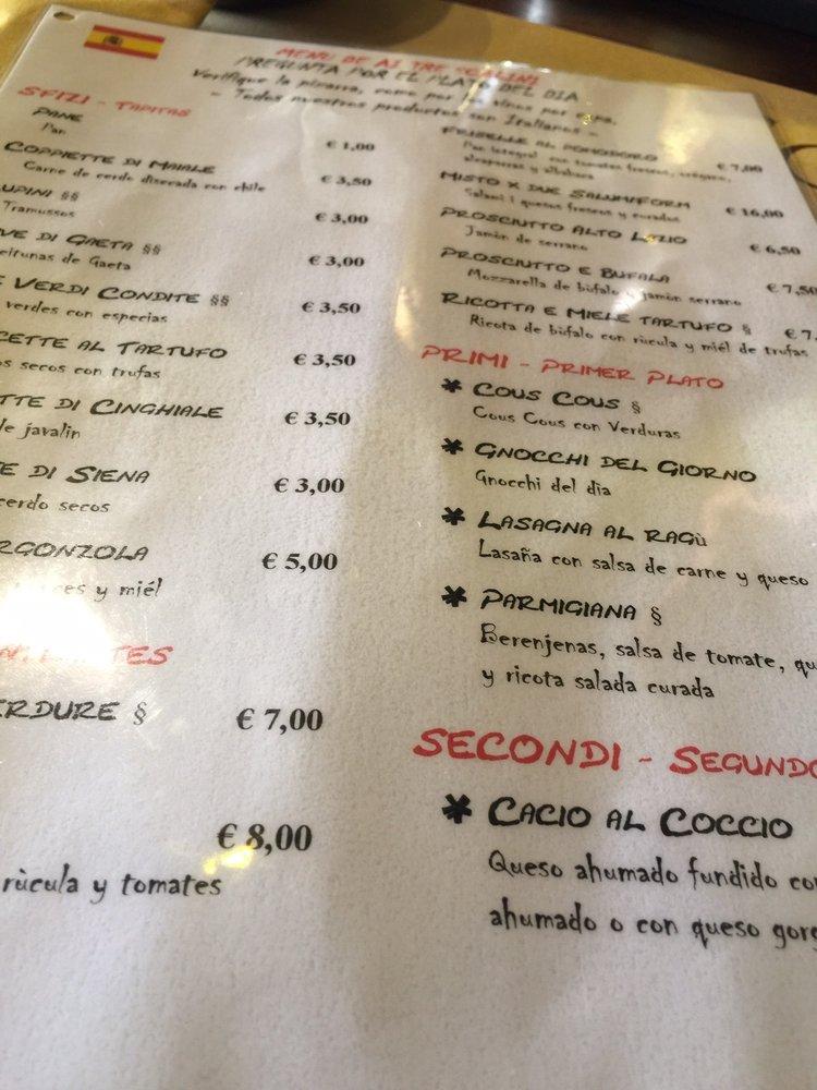 Menu at Ai Tre Scalini pub & bar, Rome, Via Panisperna