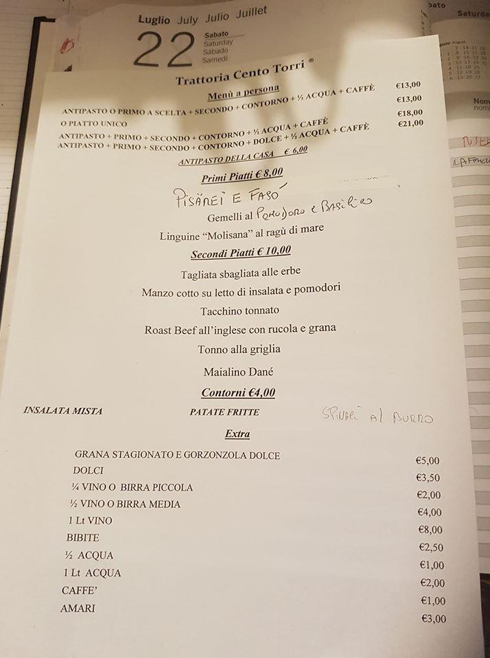 Menu da Bar Trattoria Cento Torri Di piselli andrea, Pavia