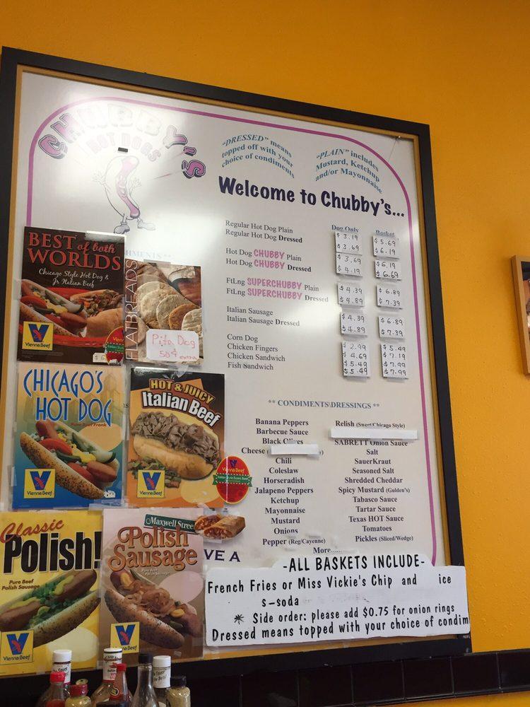 Menu at Chubby's Hot Dogs restaurant, Maitland, US-17