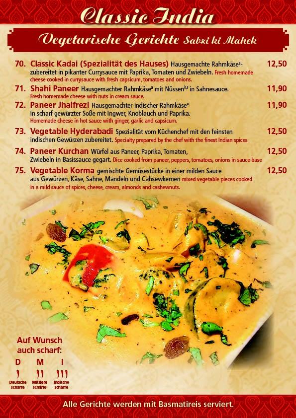 Speisekarte von CLASSIC INDIA restaurant, Essen
