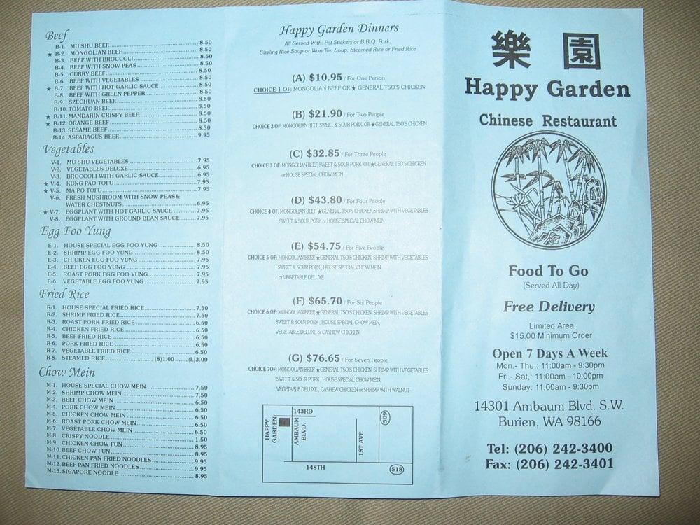 Menu at Happy Garden Chinese Restaurant, Burien