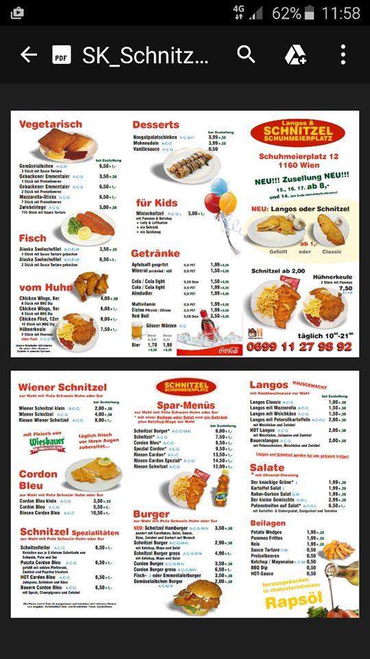 Carta del restaurante Langos & Schnitzel Schuhmeier Platz 12 1160wien ...