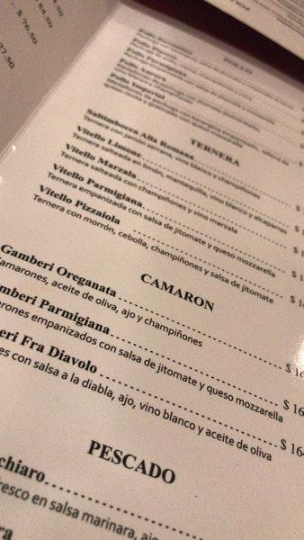 Menu at Piccolo Nerone restaurant, Zapopan, Av Guadalupe 1368