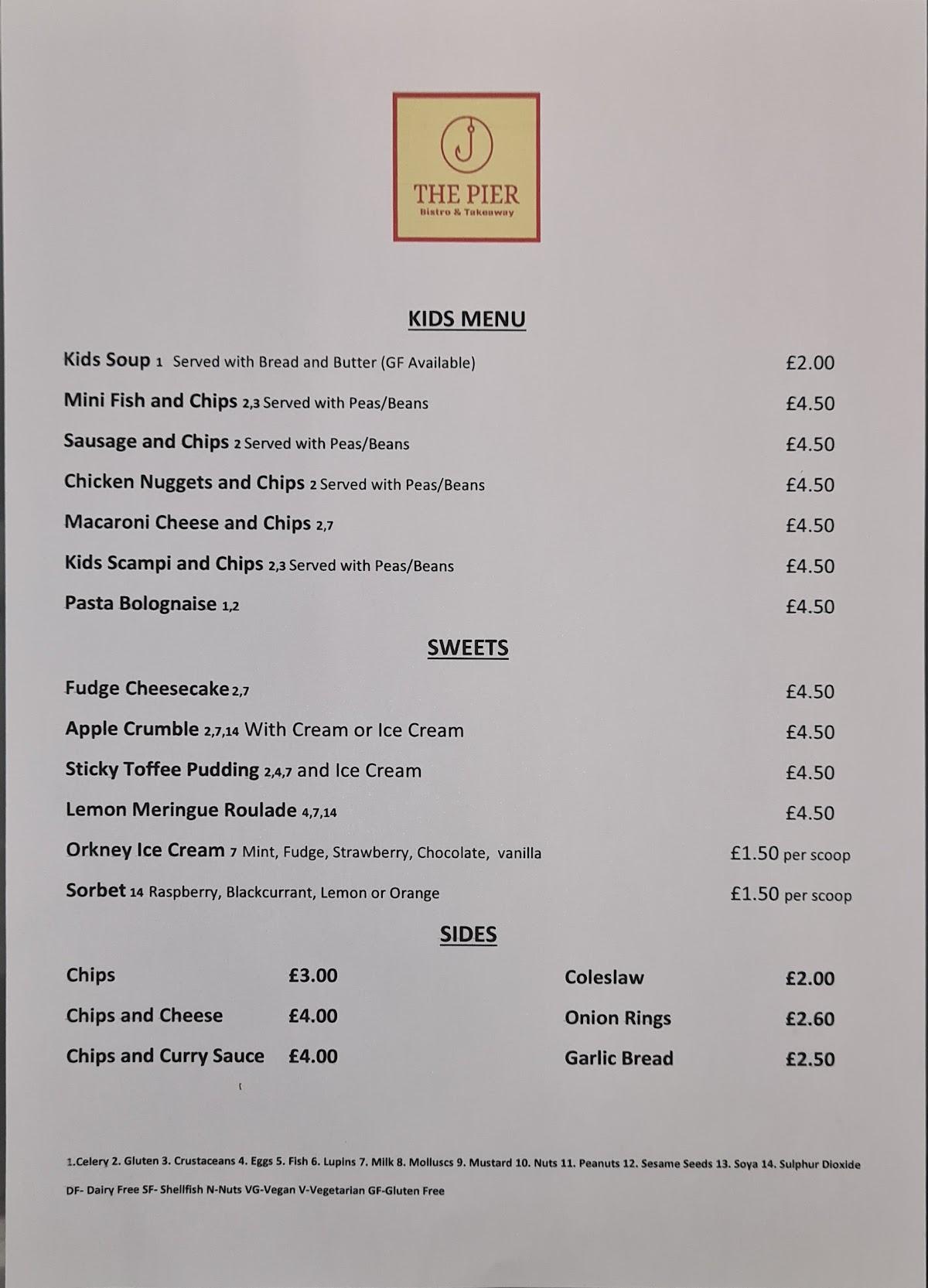 Menu at The Pier Bistro & Takeaway cafe, Stromness