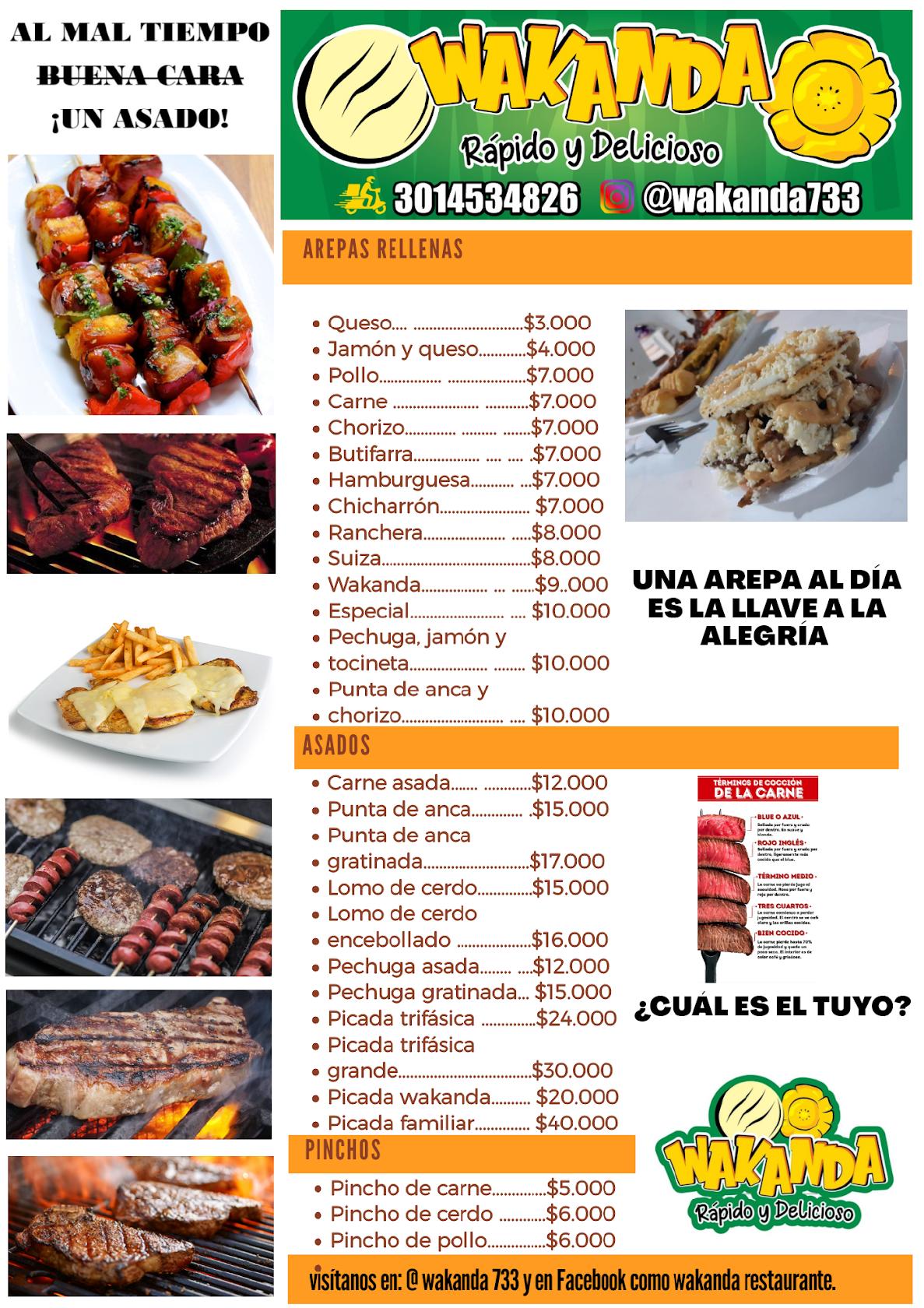 Menu at Wakanda restaurant, Montería