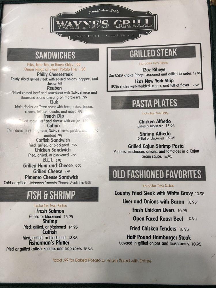 Menu at Wayne's Grill restaurant, Livingston, E Main St
