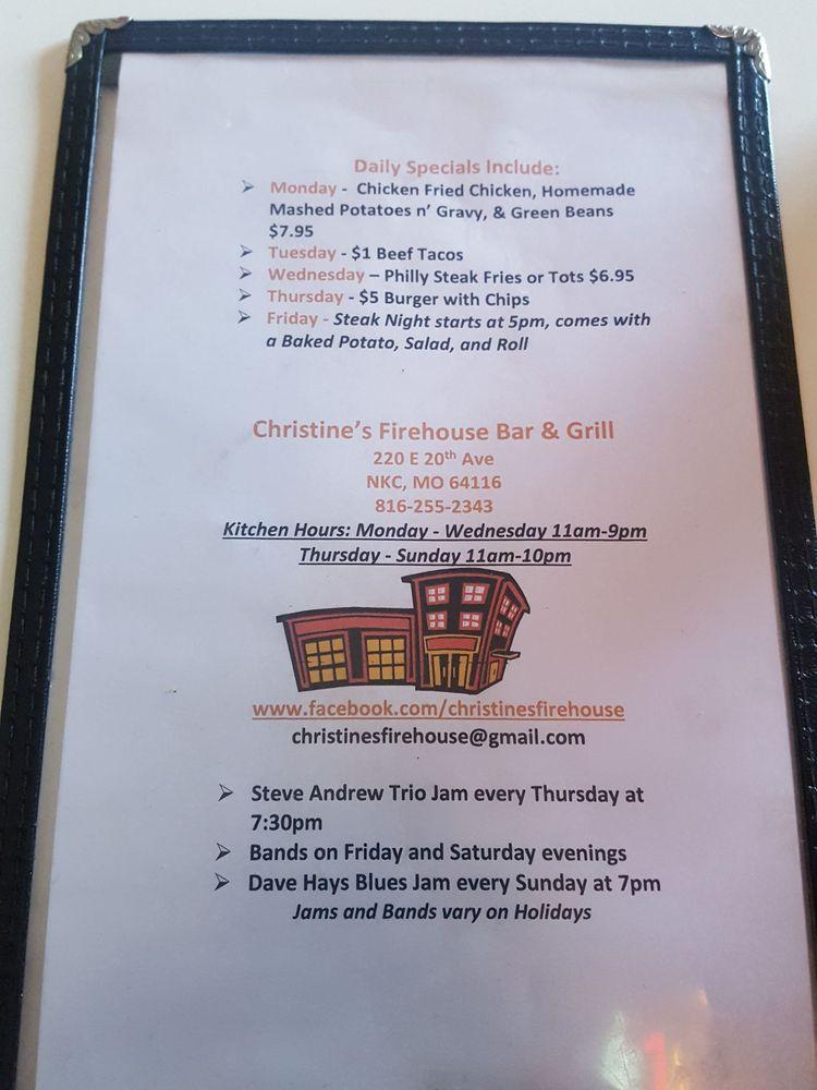 Menu at Christine's Firehouse pub & bar, North Kansas City