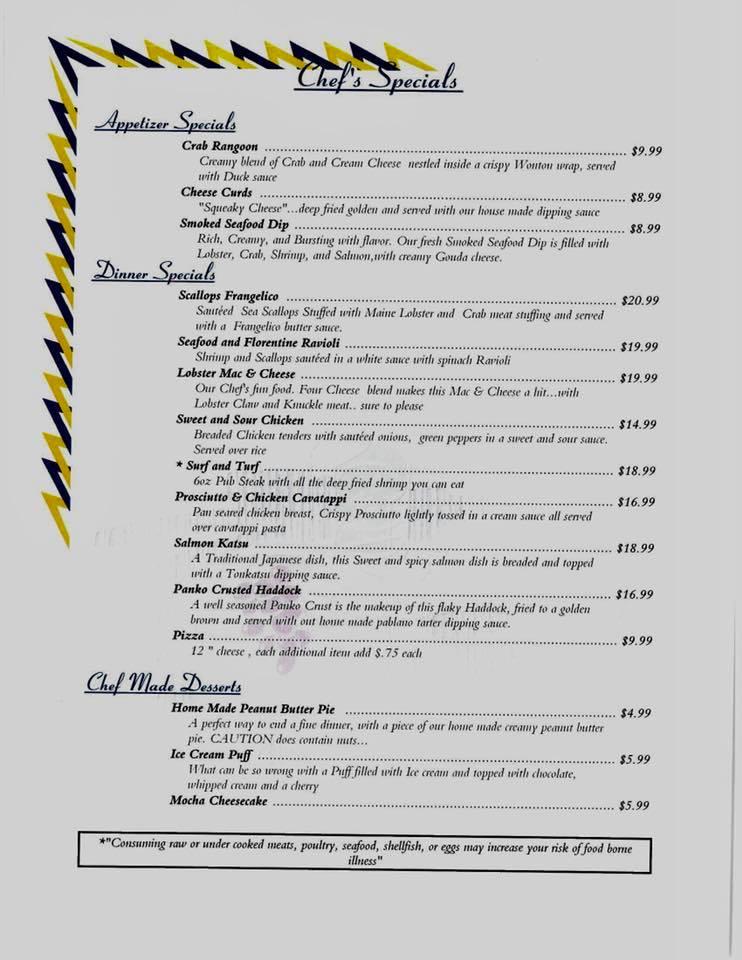 Menu at Greenhouse Restaurant, Caribou
