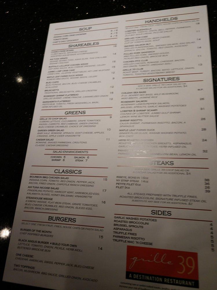 Menu at Grille 39 pub & bar, Carmel