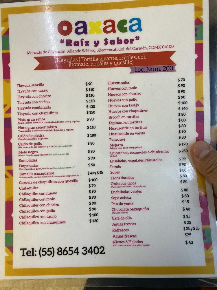 Carta de Oaxaca Raiz y Sabor, Ciudad de México, Ignacio Allende s/n