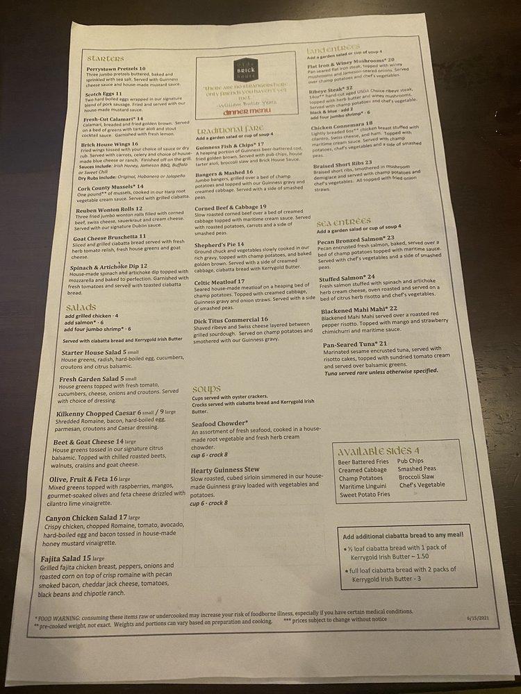 Menu at Olde Brick House pub & bar, Rochester