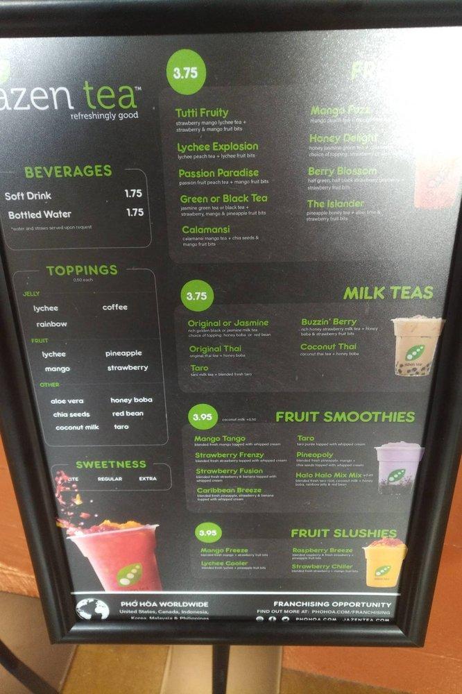 Menu at Pho Hoa + Jazen Tea - Fort Bliss restaurant, Fort Bliss