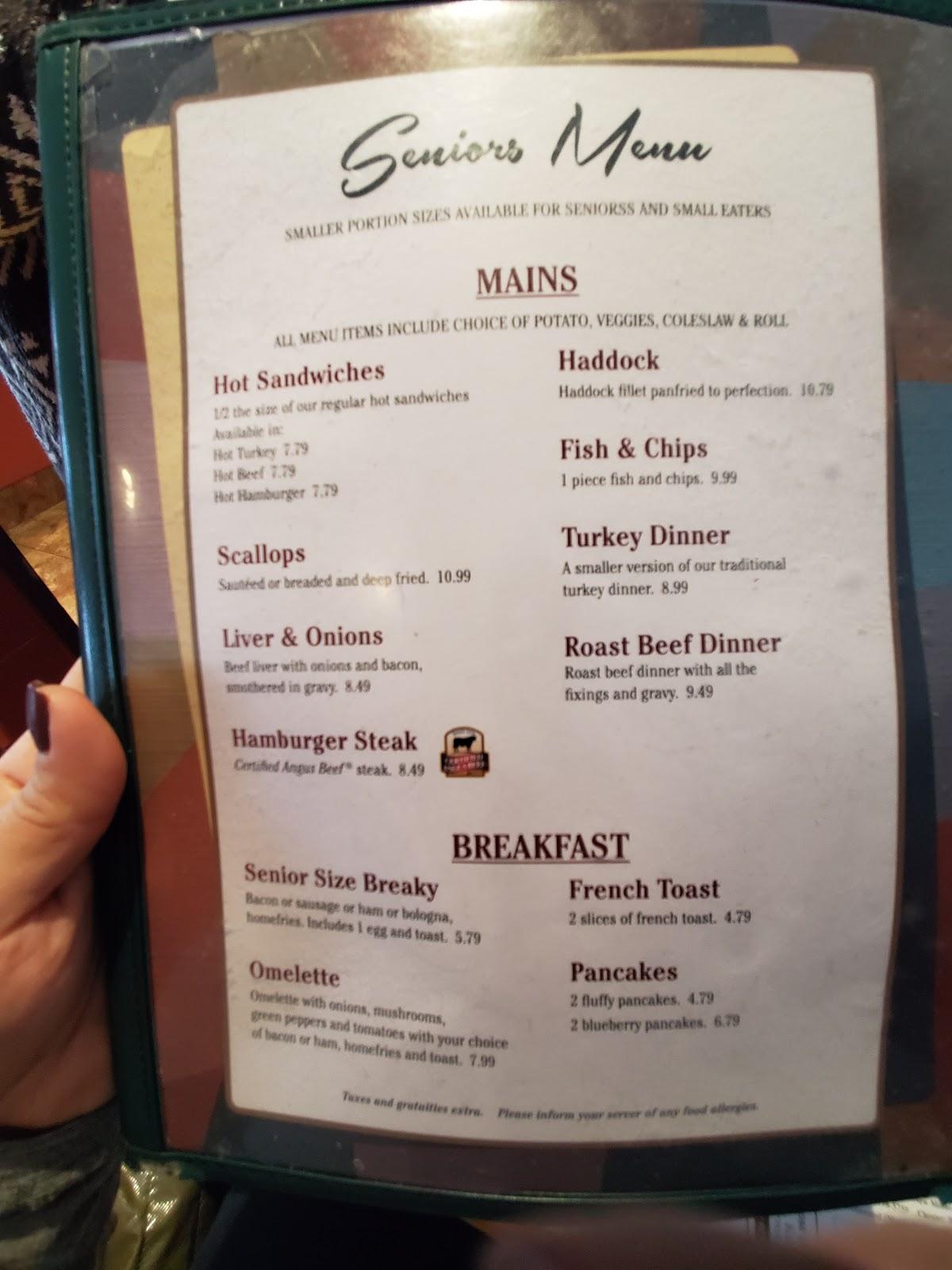 Menu at Callister's Country Kitchen restaurant, Coldbrook