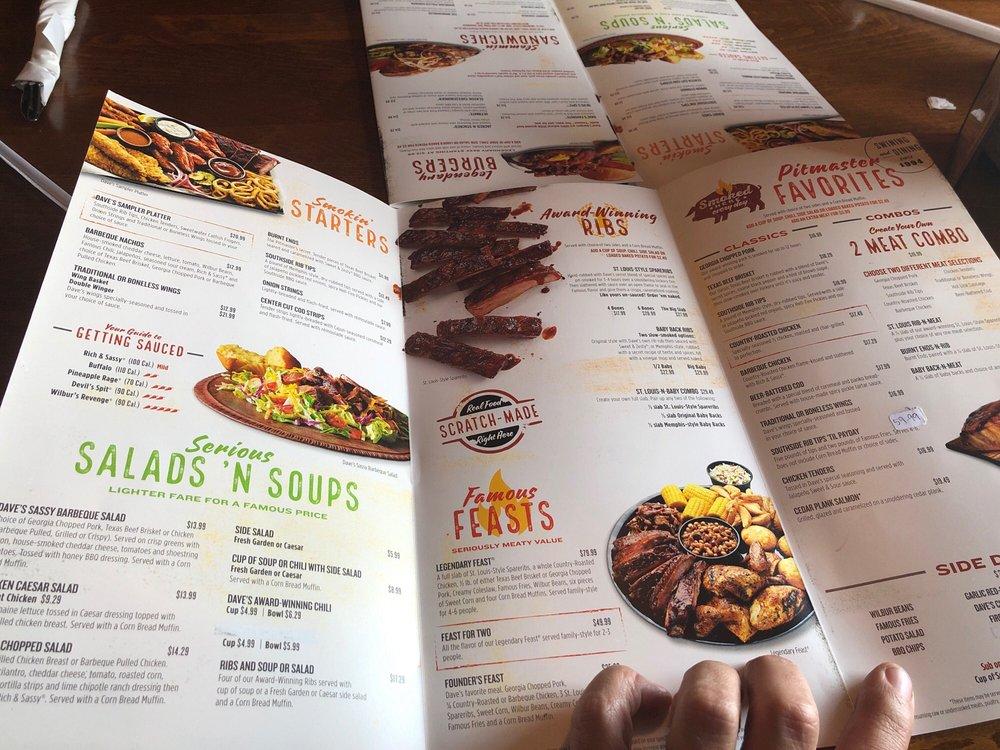 Menu at Famous Dave's Bar-B-Que, Winnipeg
