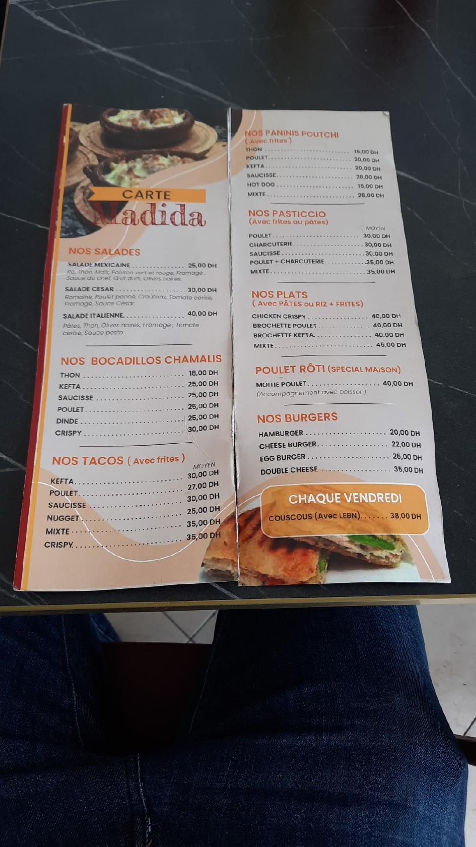 Menu au Madida snack - Bouskoura / Ouled Salah restaurant, Bouskoura