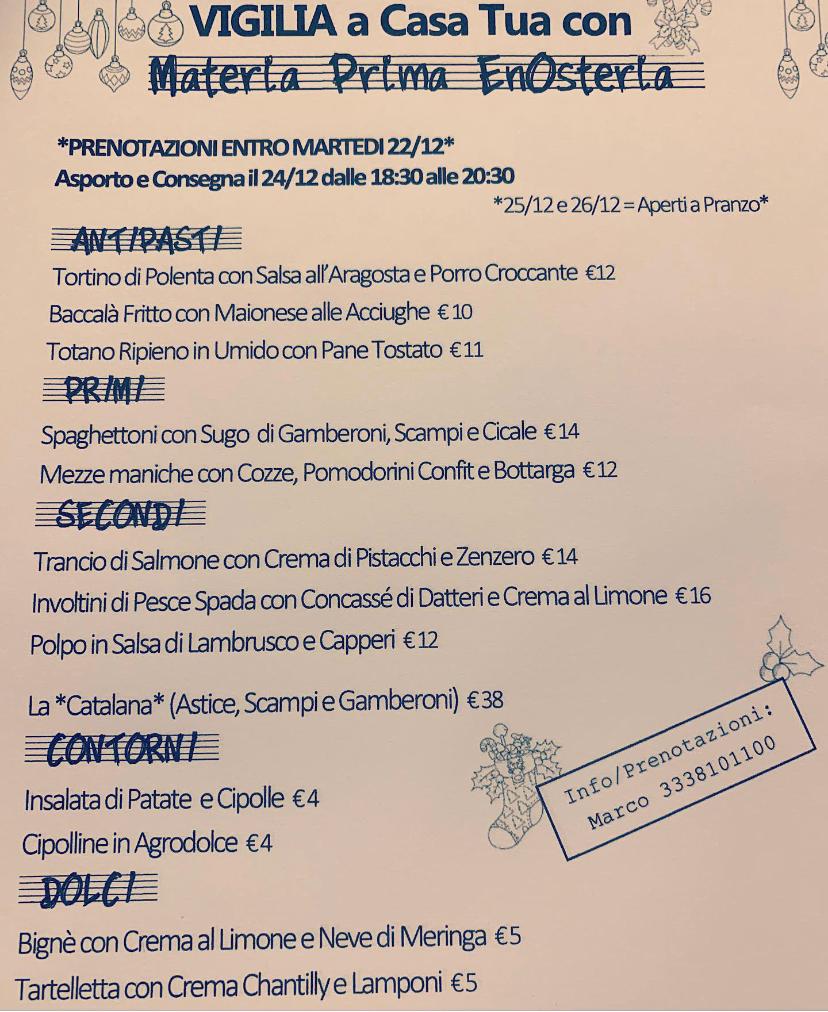 Menu at Materia Prima EnOsteria restaurant, Villa Aiola