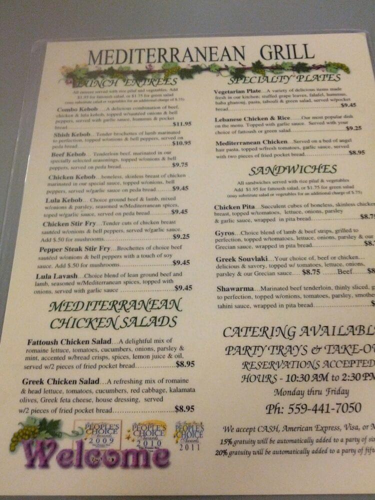 Menu at Mediterranean Grill & Cafe, Fresno