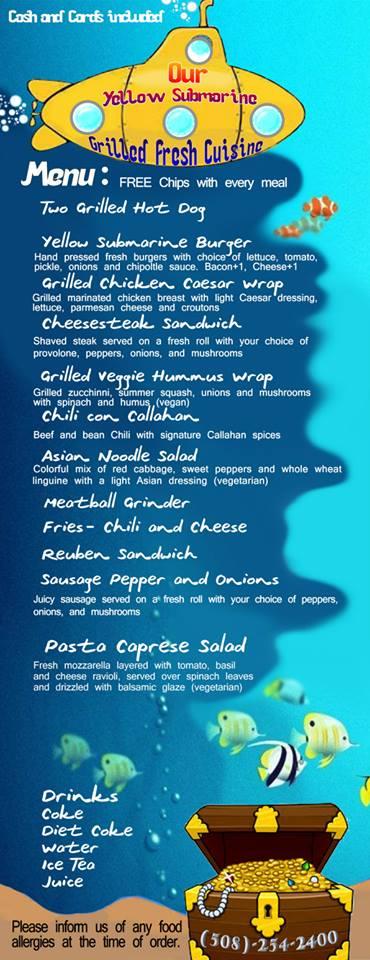 Menu at Our Yellow Submarine, Franklin
