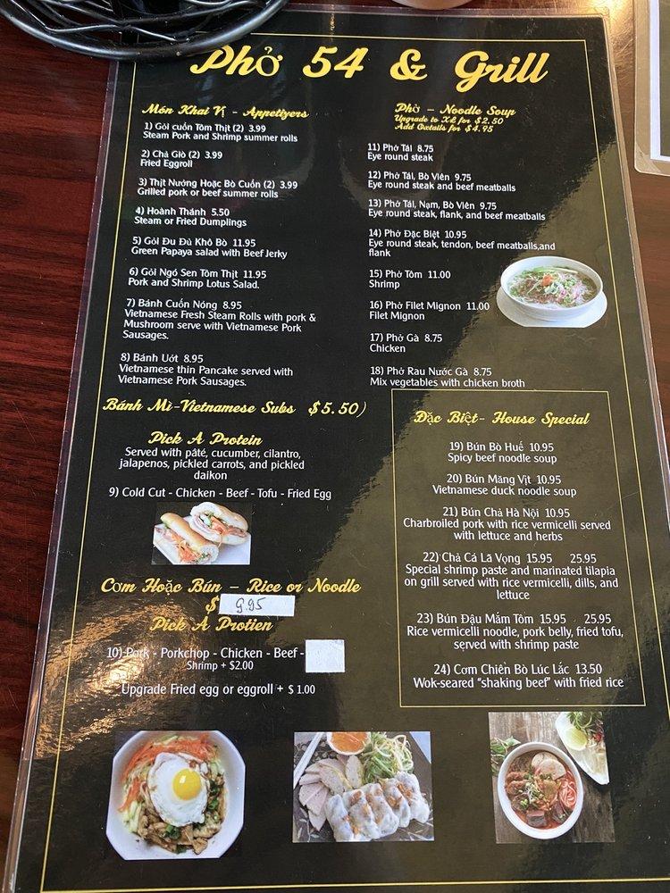 Menu at Pho 54 & Grill restaurant, Oviedo, Alafaya Trail #160