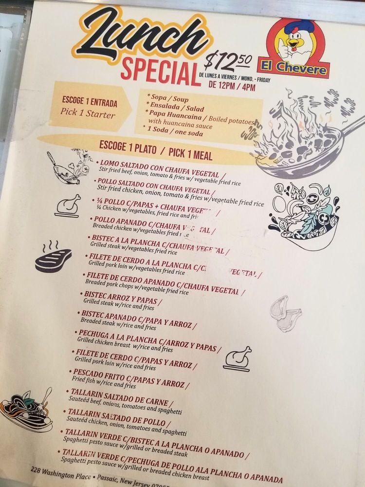 Menu at Pollos El Chevere restaurant, Passaic, 228 Washington Pl