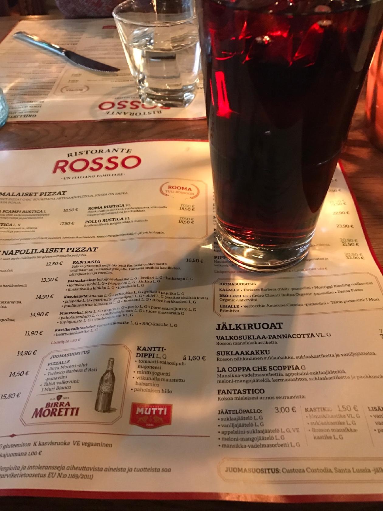 Carta del restaurante Rosso Mylly, Raisio, Raisio, Myllynkatu 2017