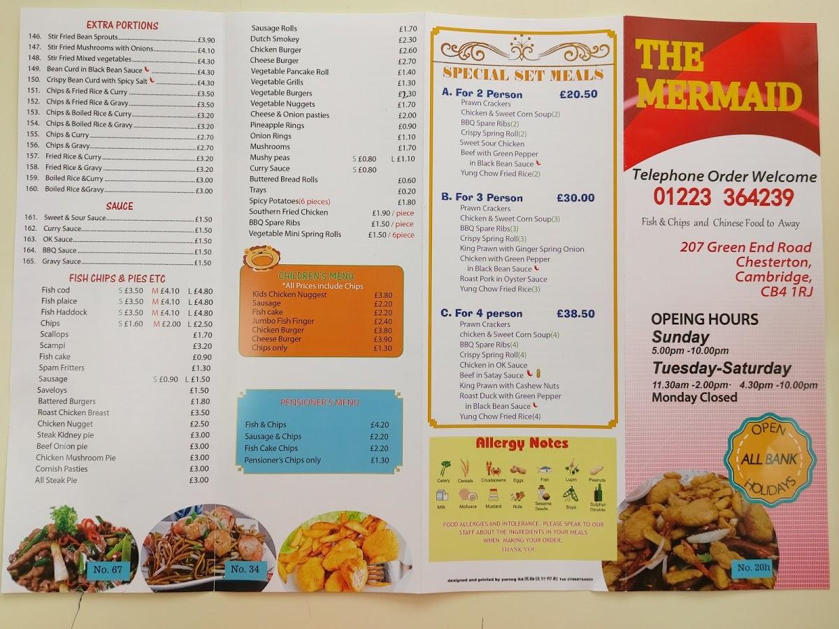 Menu at The Mermaid Takeaway fast food, Cambridge
