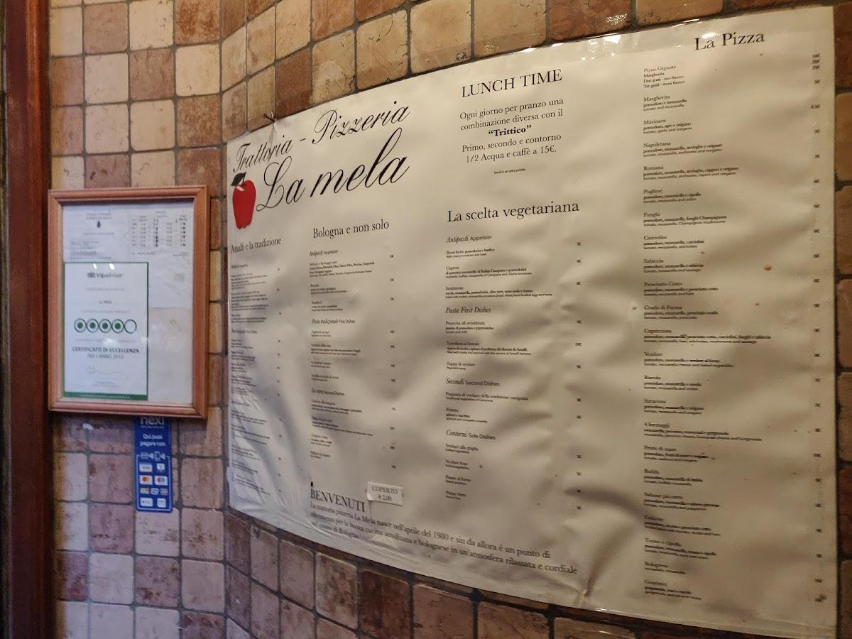 Menu at Trattoria Pizzeria La Mela, Bologna, Via de' Fusari