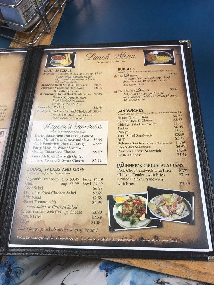 Menu at Wagner's Pharmacy restaurant, Louisville