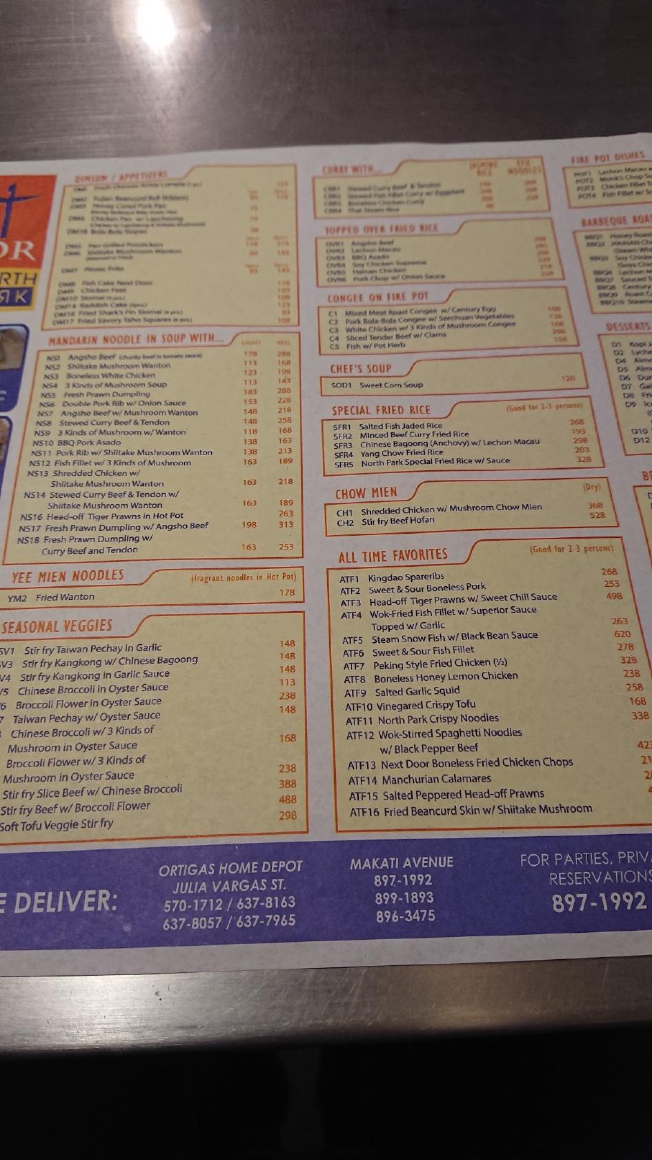 Menu at Next Door Noodles by North Park fast food, Makati, Makati Ave