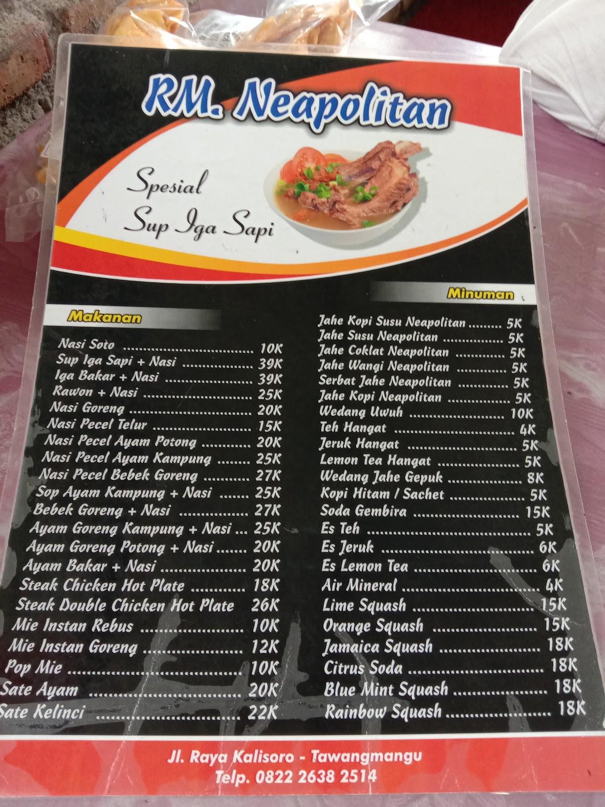 Menu at Rumah Makan Neapolitan. Sop Iga & Iga Bakar restaurant, Nglebak