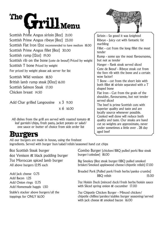 Menu at The Stables Restaurant & Grill, Fort William, Fort William
