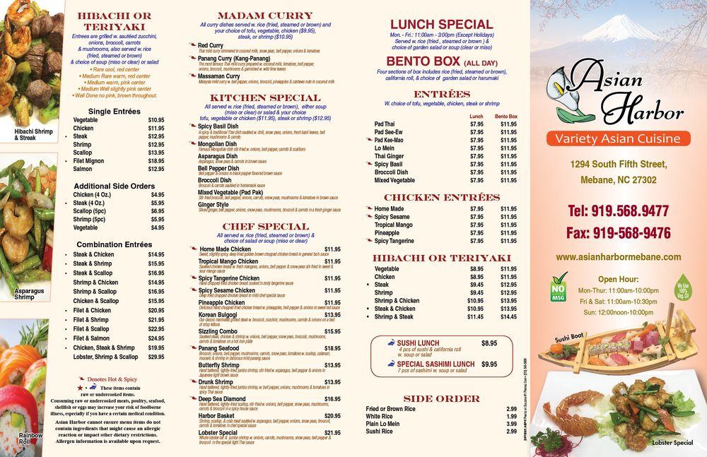 Menu at Asian Harbor restaurant, Mebane