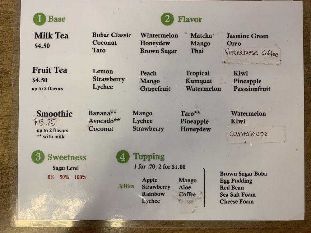 Menu at Boba pub & bar, Elk Grove Village