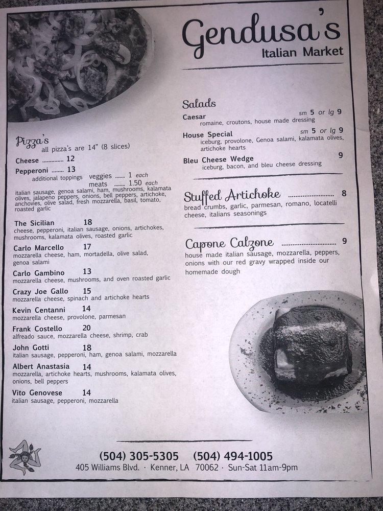 Menu at Gendusa's Italian Eatery pizzeria, Kenner