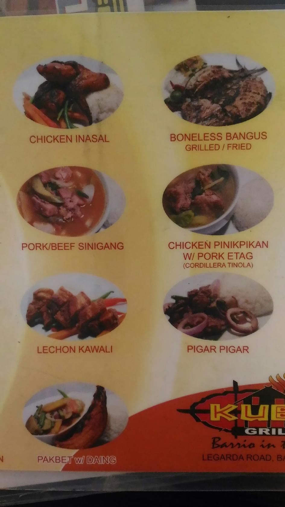 Menu at Kubo Grill restaurant, Baguio