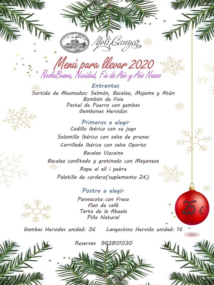 Carta del restaurante Molí Canyar, Potries