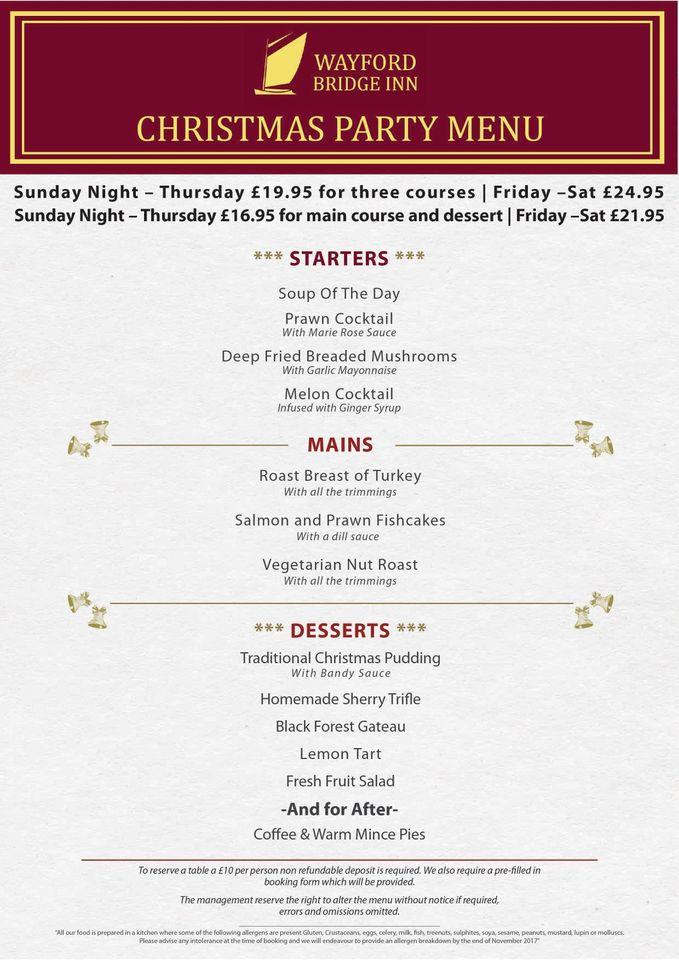 Menu at Wayford Bridge Inn restaurant, Stalham, Wayford Rd