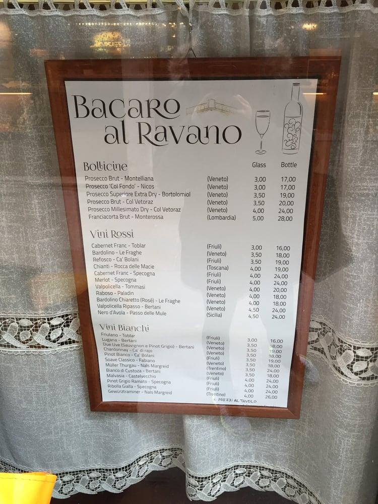 Menu at Bacaro al Ravano pub & bar, Venice