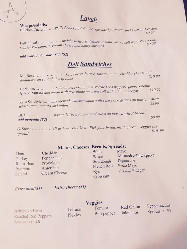 Menu at Camp Richardson General Store & Cafe, South Lake Tahoe