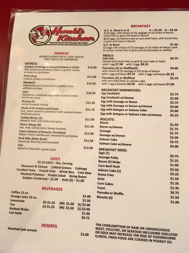 Menu at Harold's Kitchen restaurant, Richmond