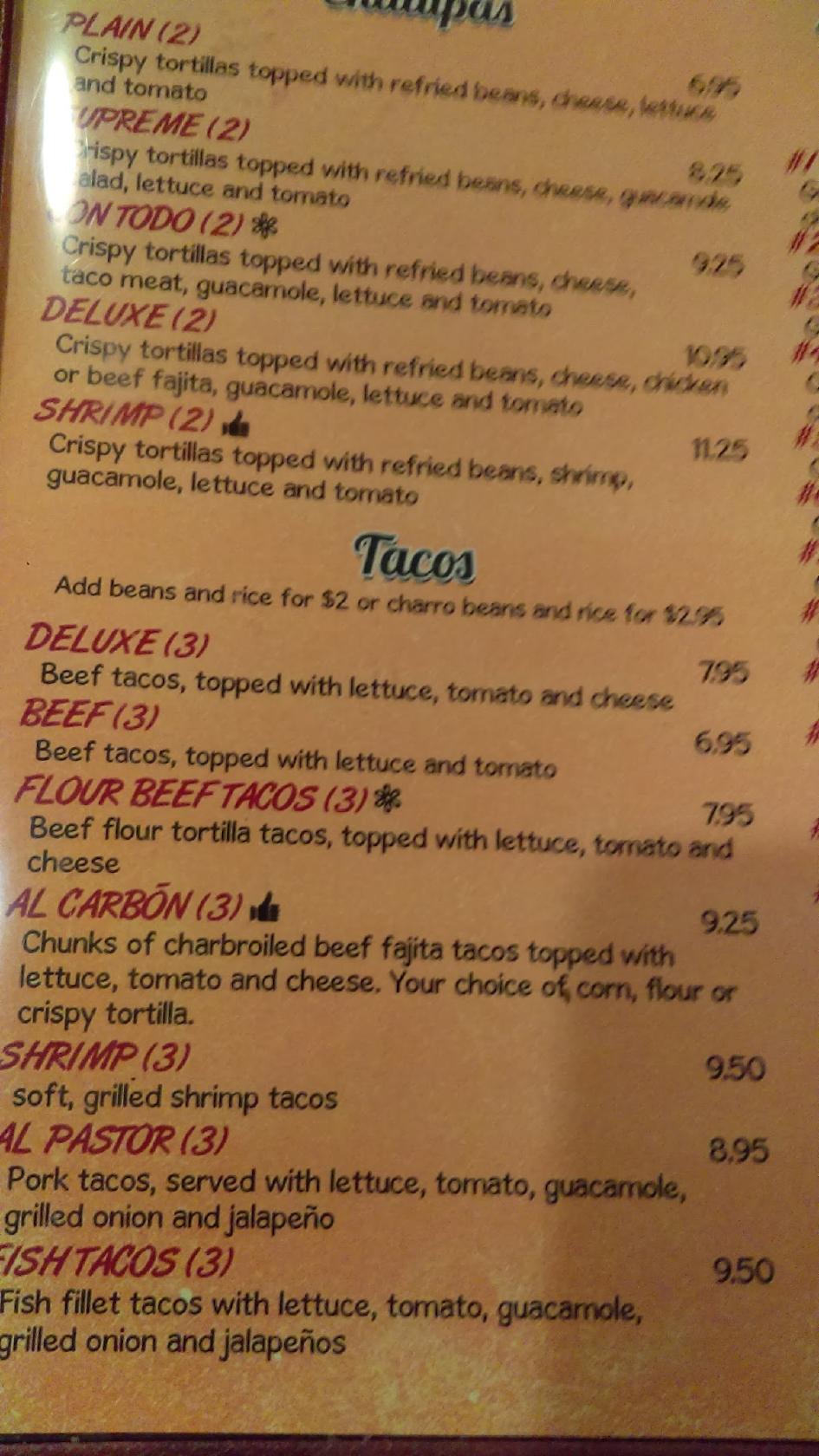 Menu at Las Flores Mexican Restaurant, Houston, Stuebner Airline Rd F