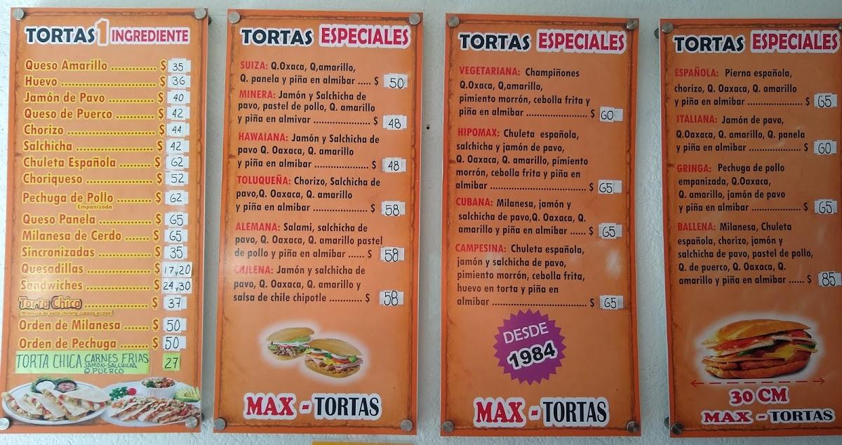 Menu at Max Tortas restaurant, Morelia