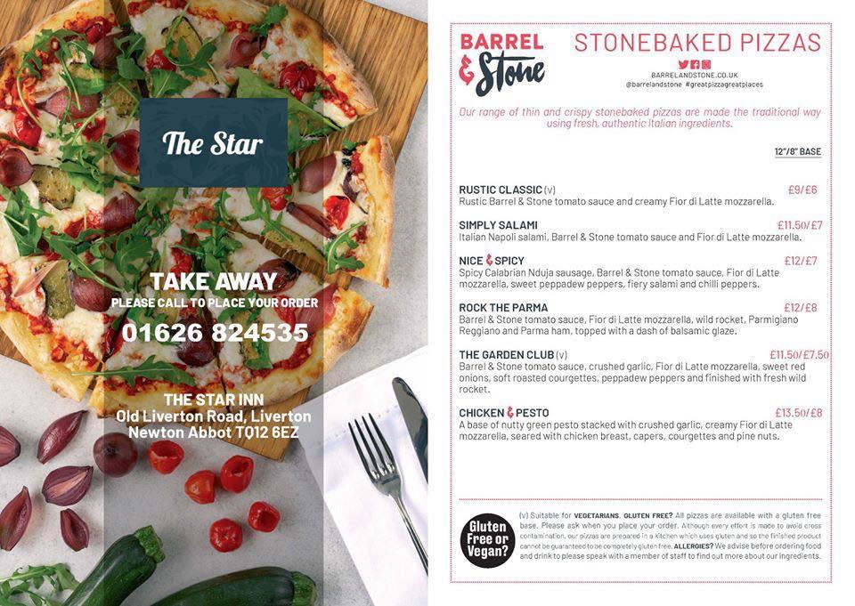Menu at The Star pub & bar, Newton Abbot, Old Liverton Road