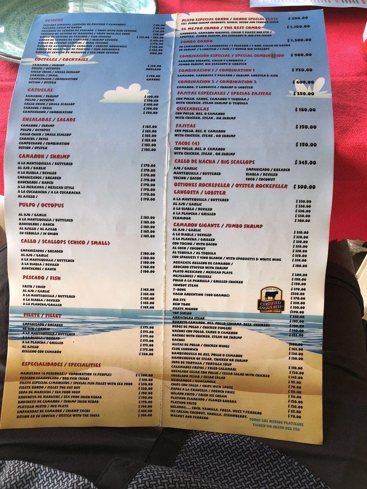 Menu at The Fat Boy Seafood restaurant, Bucerías