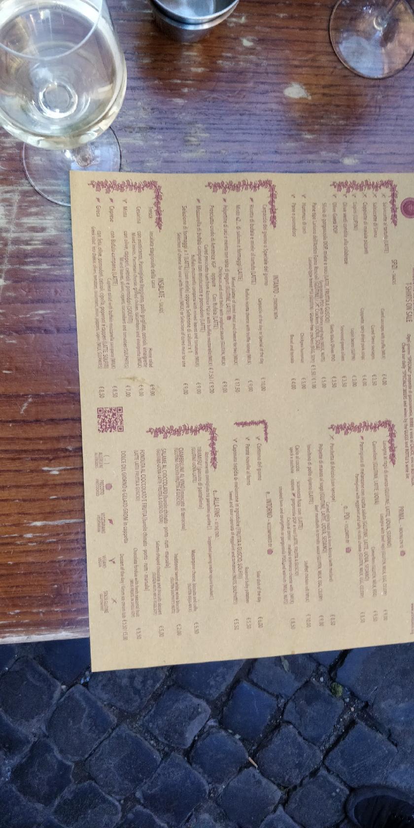 Menu at Ai Tre Scalini pub & bar, Rome, Via Panisperna