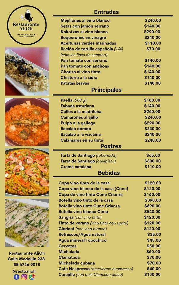Carta de Restaurante AliOli, Ciudad de México, Medellín 238