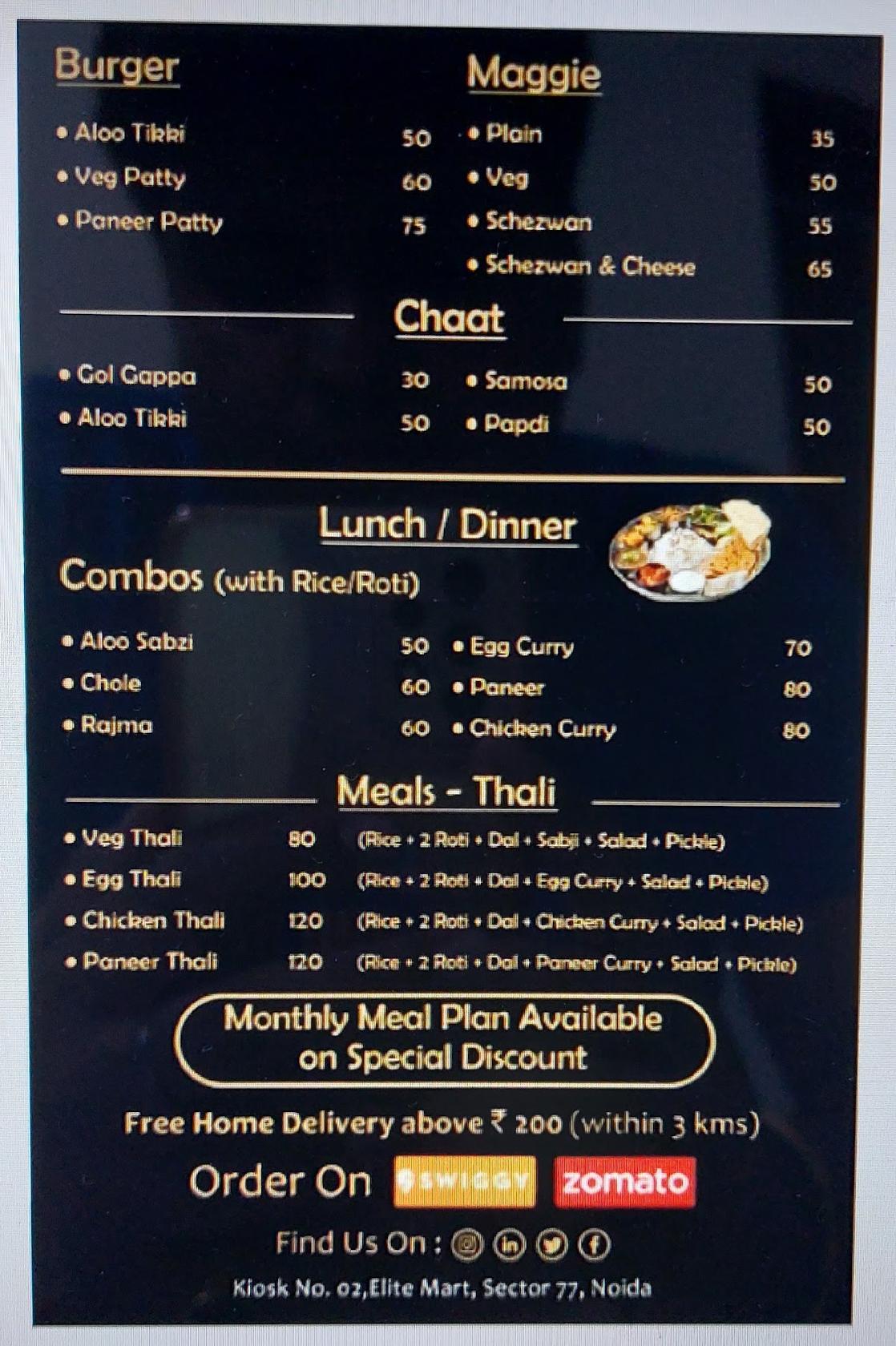 Menu at Golden Tadka, Noida