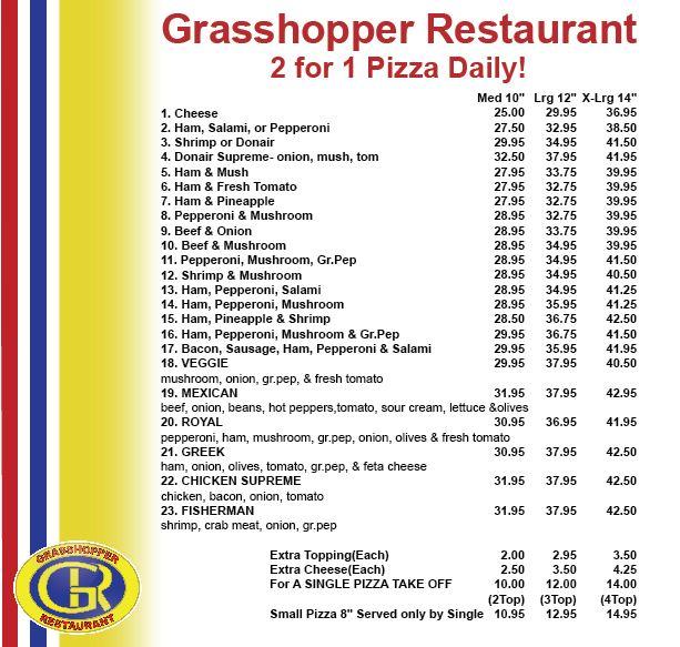 Menu at Grasshopper Restaurant, Calmar