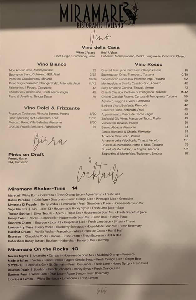 Menu at Miramare Italiano pub & bar, Beaufort